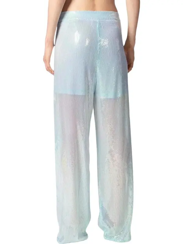 TWENTY FOURHAITCH Sequin-embellished Satin-detail Trousers - Blue