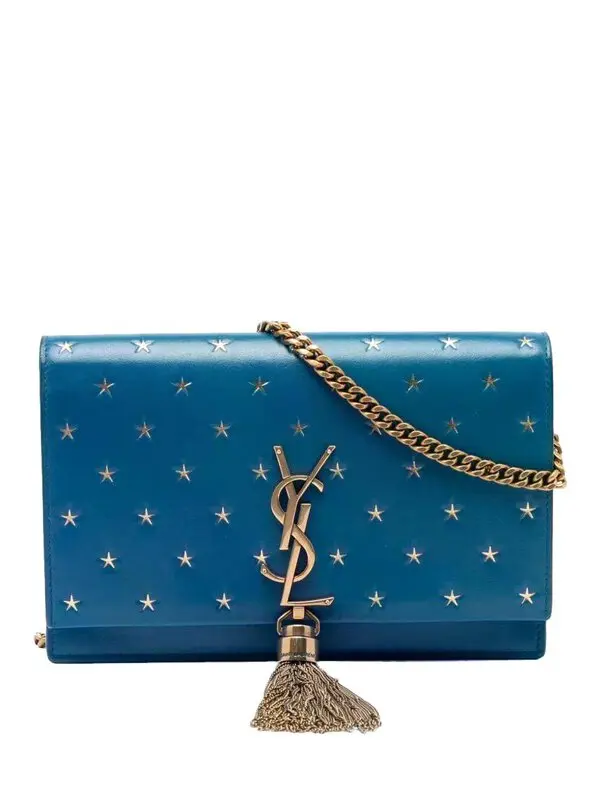 Saint Laurent Calfskin Star Print Classic Monogram Kate Tassel Wallet On Chain Crossbody Bag - Blue