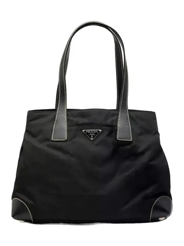 Prada Saffiano Trimmed Tessuto Shopper Tote Bag - Black