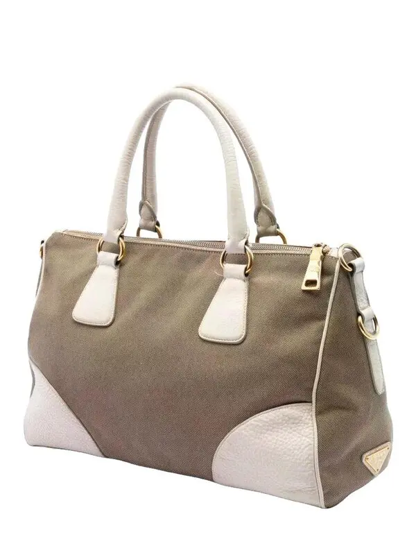 Prada 2013-2026 Vitello Daino Trimmed Canvas Canapa Logo Satchel - Brown