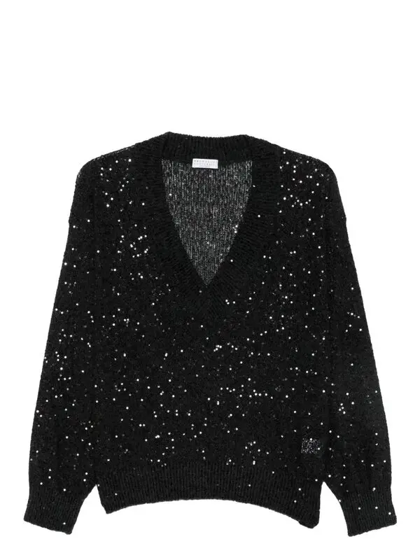 Brunello Cucinelli Sequin Embellished V-neck Sweater - Black