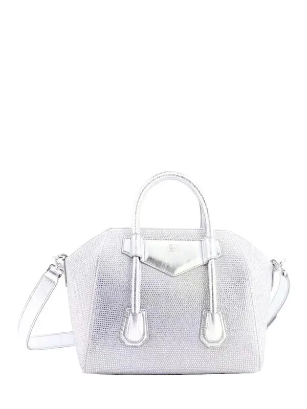 Givenchy Antigona Lock Bag Crystal Embellished Satin Mini Satchel - Silver