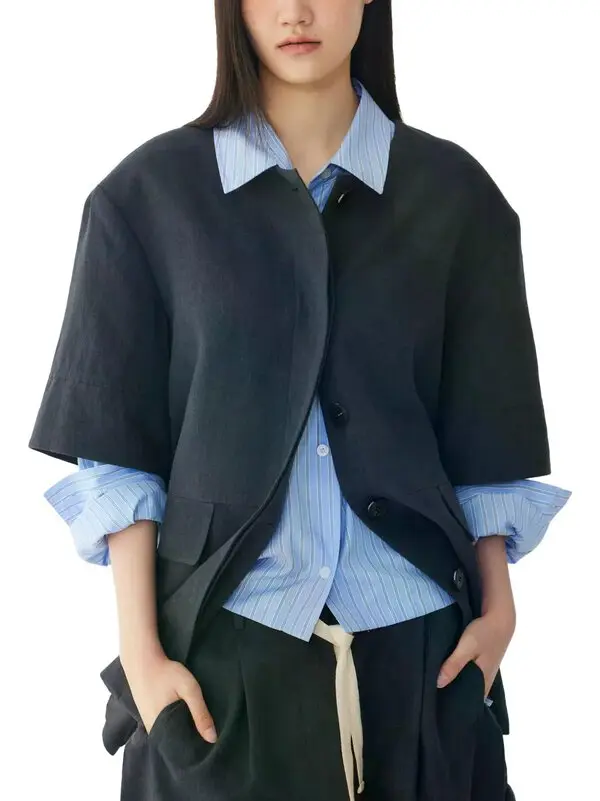 STUDIO TOMBOY Short-sleeved Box-pleat Jacket - Blue