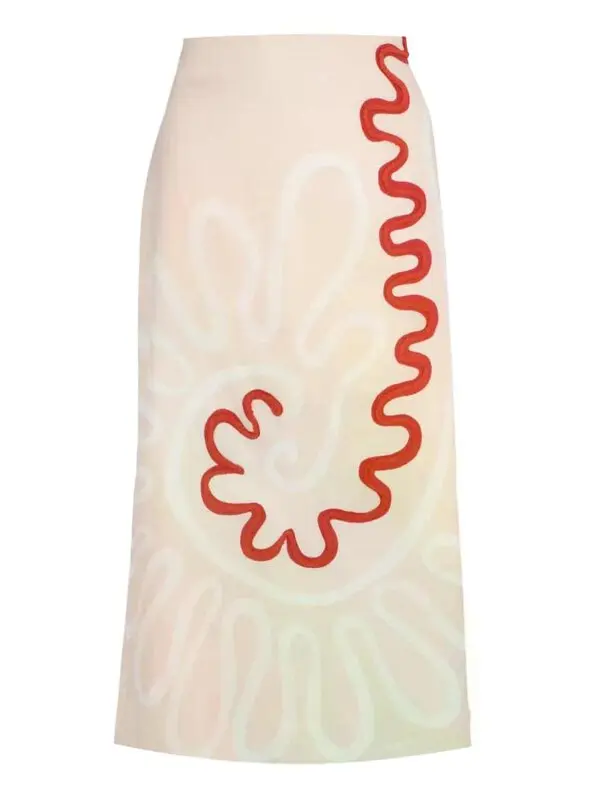 CALA DE LA CRUZ A-line Linen Skirt With Abstract Print - Neutrals