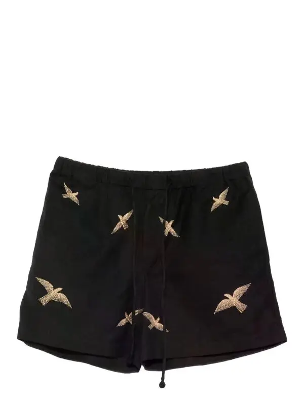 BAZISZT Bazizt Embroidered Drawstring Shorts - Black