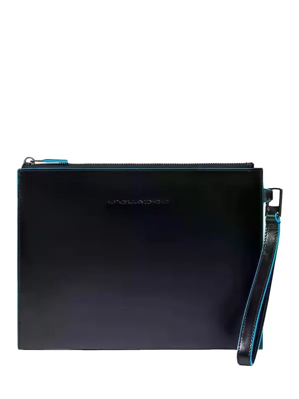 PIQUADRO Leather Clutch Bag With Logo Plaque - Black