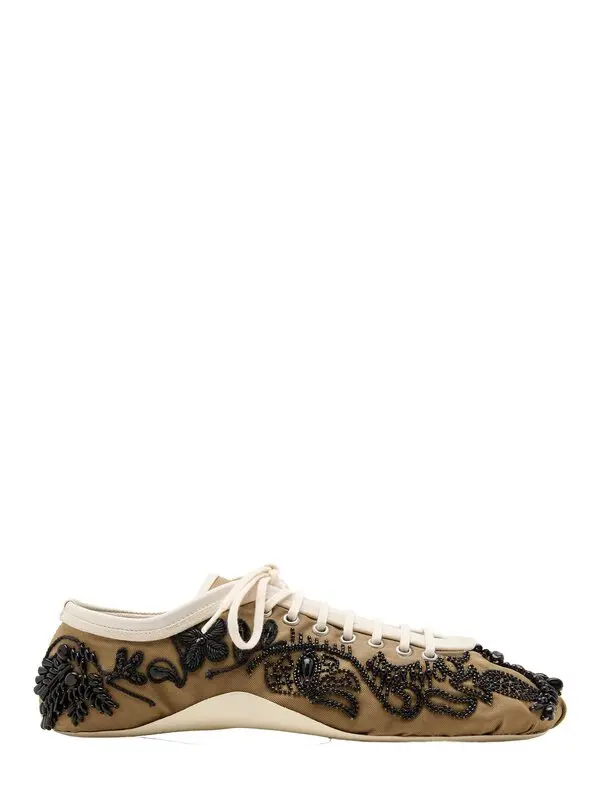 Dries Van Noten Embroidered Twill Ballerina Sneaker - Brown
