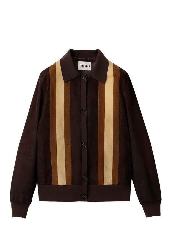 Miu Miu Suede Striped Jacket - Coffee