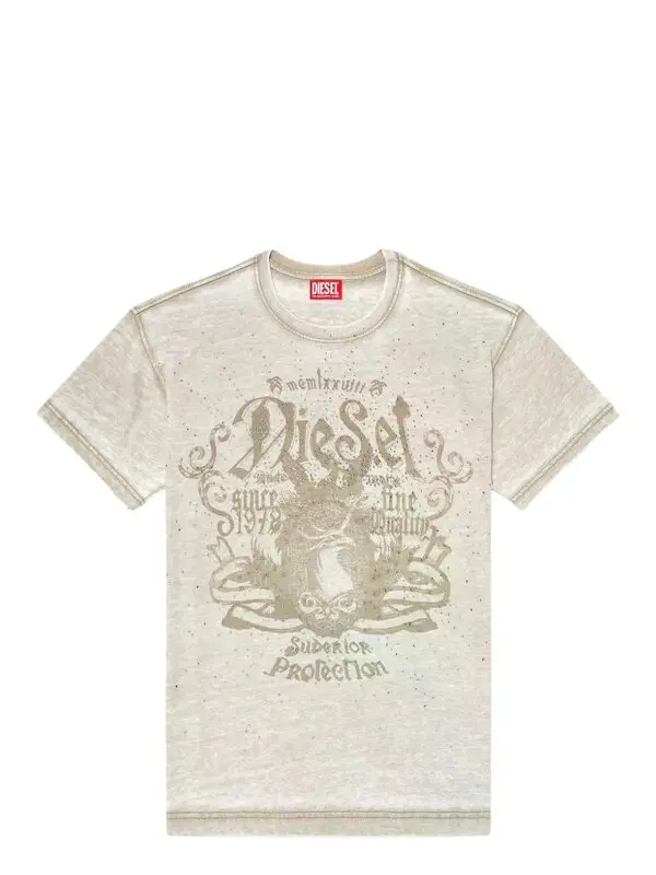 DIESEL® Jersey T-shirt With Burnout Wash And Studs - Neutrals