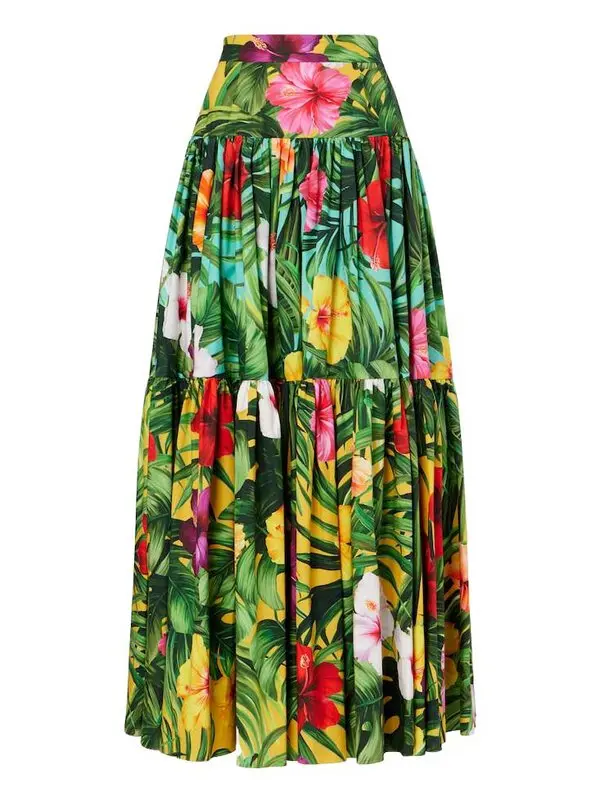 Dolce & Gabbana Floral Tiered Cotton Maxi Skirt - Multicoloured