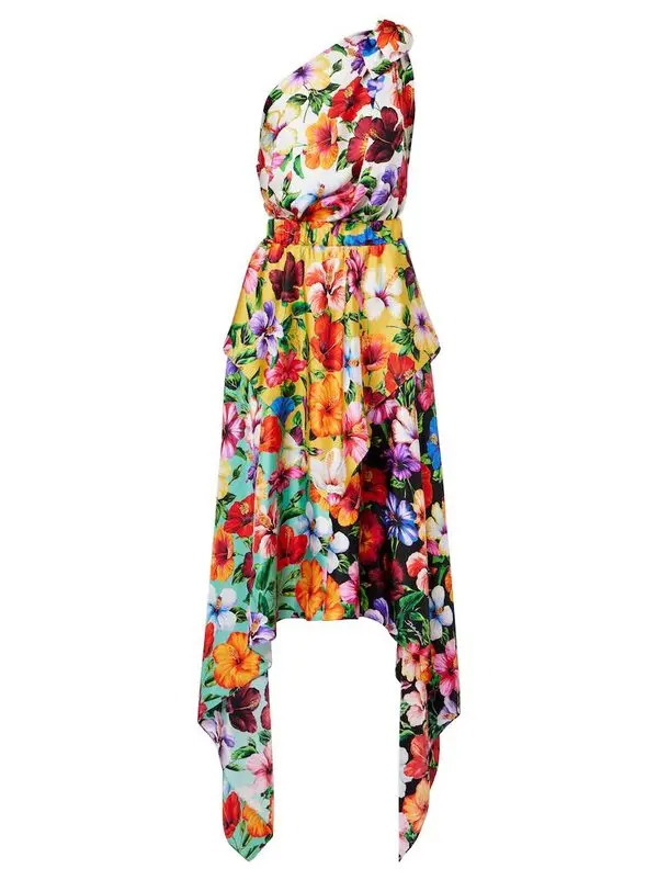 Dolce & Gabbana One-shoulder Floral Silk Midi Dress - Multicoloured