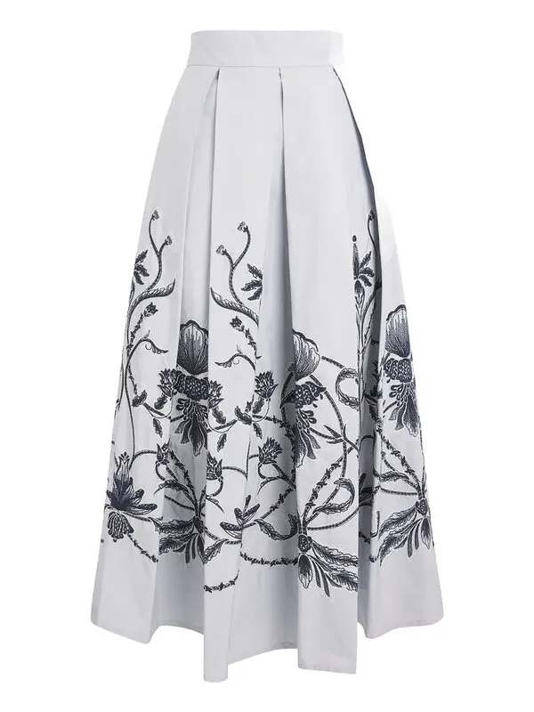 Eleventy Embroidered Cotton Maxi Skirt - Blue