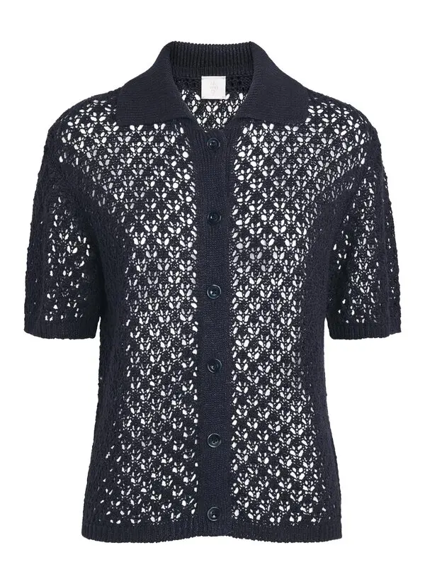 Eleventy Linen-silk Knitted Open-work Shirt - Blue