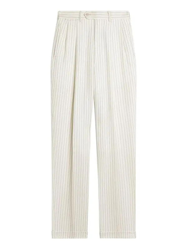 Dunhill Pinstripe Wool, Silk And Linen Trousers - Ivory