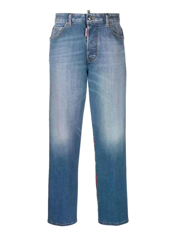 Dsquared2 Contrast Panel Straight-leg Jeans - Blue