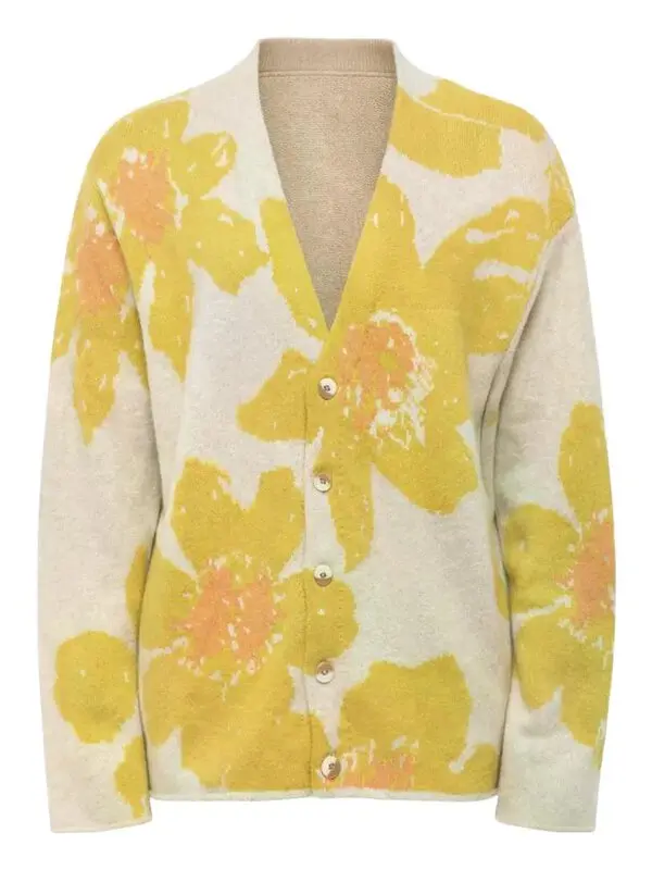 THE ELDER STATESMAN Floating Florals Cashmere Cardigan - Neutrals