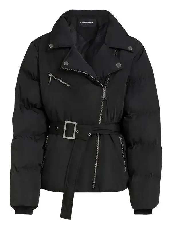 Karl Lagerfeld Belted Padded Biker Jacket - Black