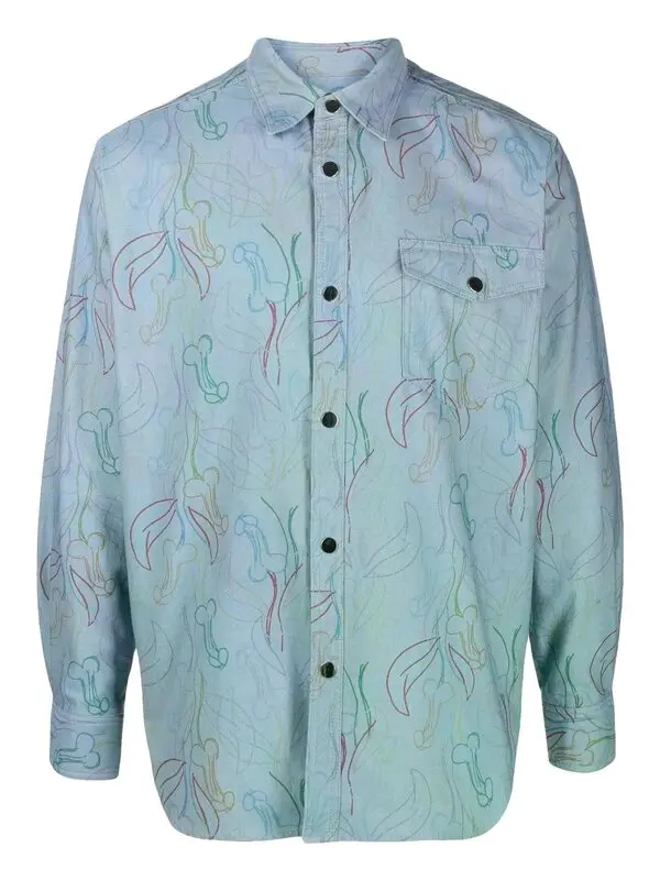 Viktor & Rolf Graphic-print Button-up Denim Shirt - Blue
