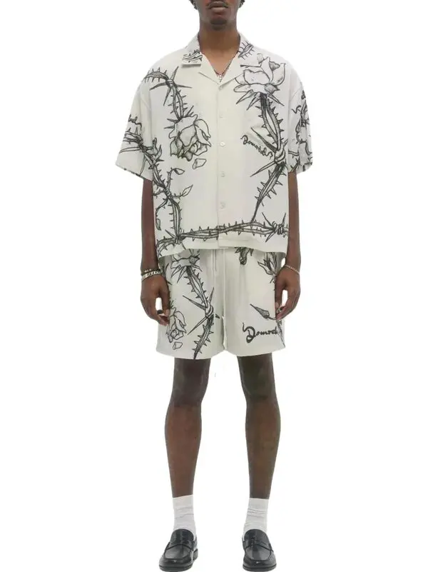 DOMREBEL Graphic Print Drawstring Shorts - Neutrals