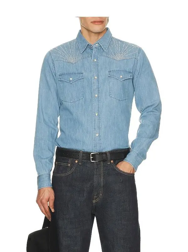 AUSTIN POST Studded Daybreak Shirt In . Also - Blue
