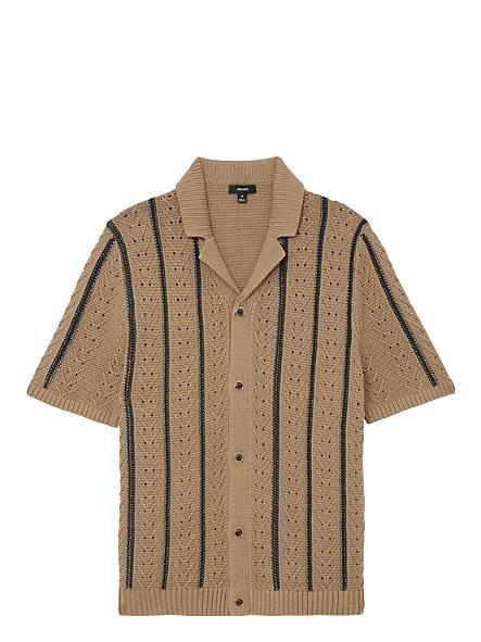 REISS Ellingham Striped Knitted Cotton-blend Shirt - Light Camel