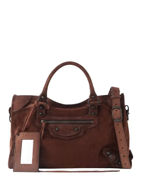 Balenciaga Le City Medium Suede Shoulder Bag - Brown
