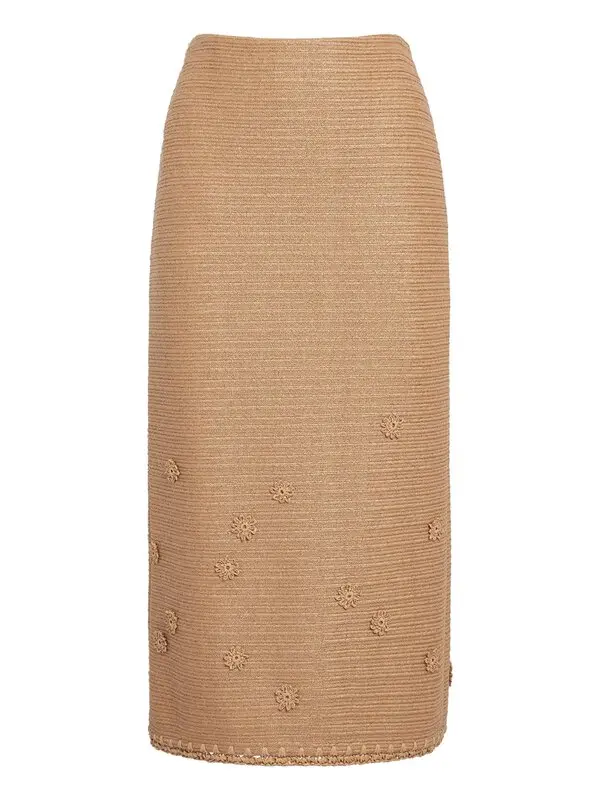 Lafayette 148 New York Faux Raffia Embellished Midi Skirt - Beige