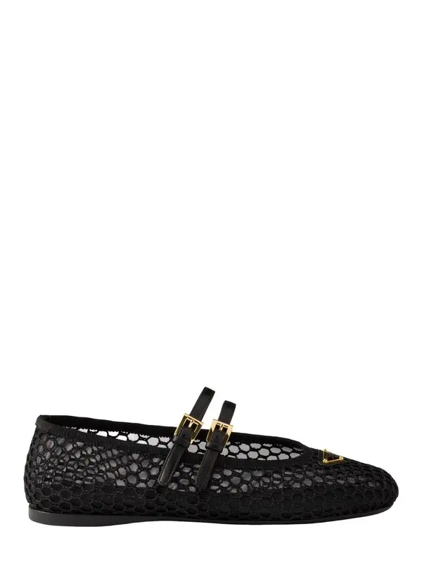 Prada Mesh Mary Jane Ballet Flats - Black