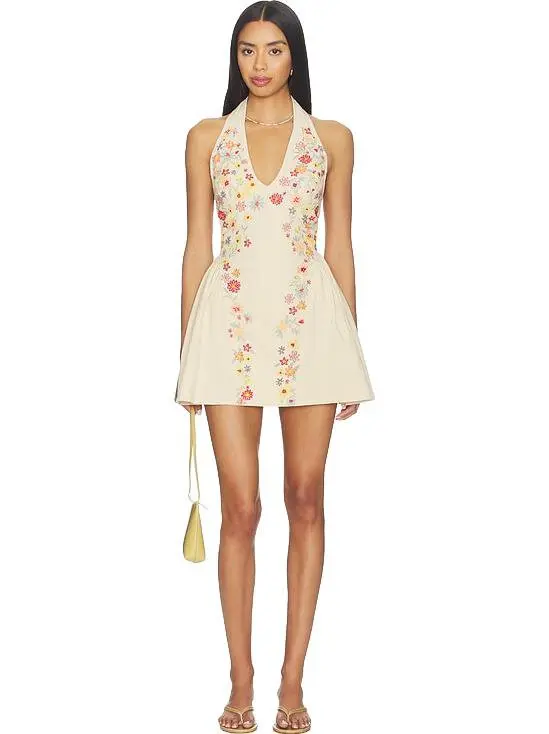 Free People Embroidered Halterneck Mini Dress - Tan
