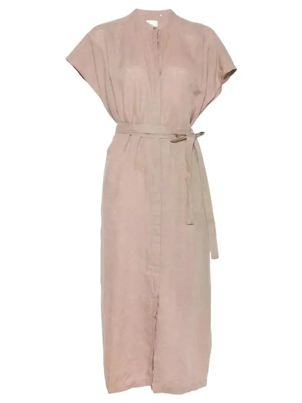 XACUS Nico Belted Cap-sleeve Midi Dress - Neutrals
