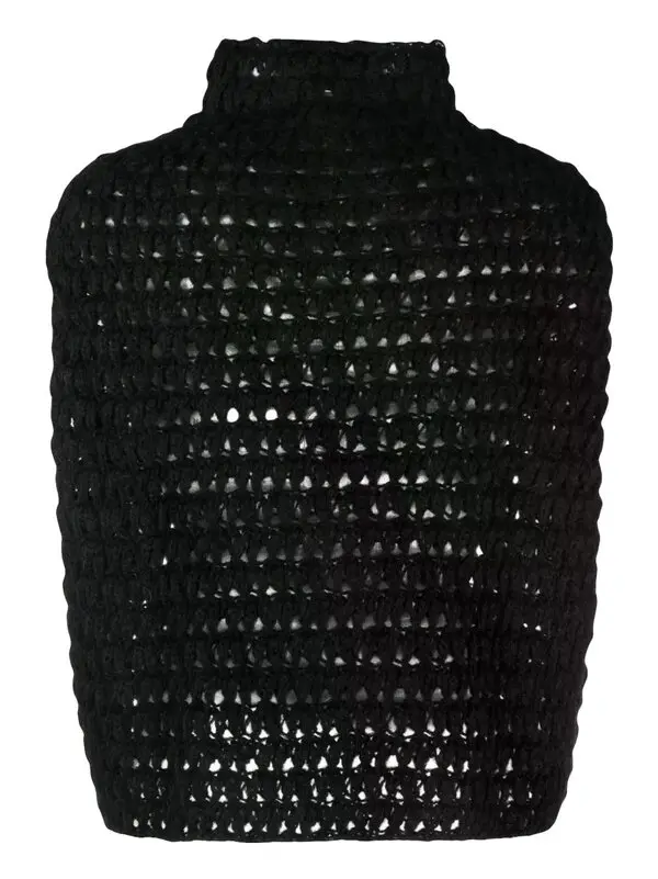 MERCI Mock-neck Open-knit Vest - Black