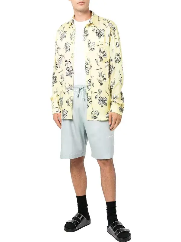 SAINTWOODS Sky Gray Embroidered Logo Knee-length Resort Shorts - Blue