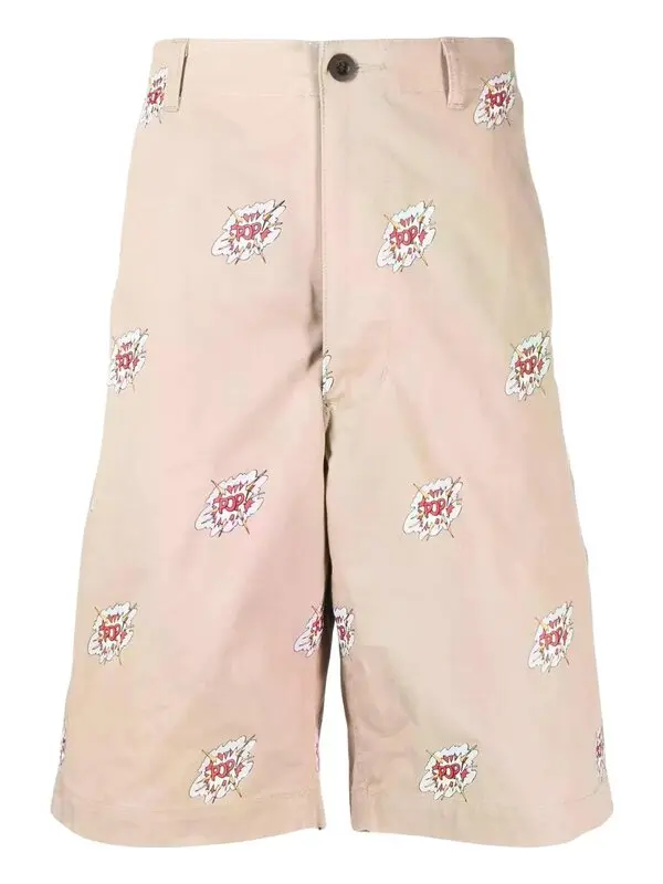 Junya Watanabe Graphic Print Cotton Shorts - Neutrals