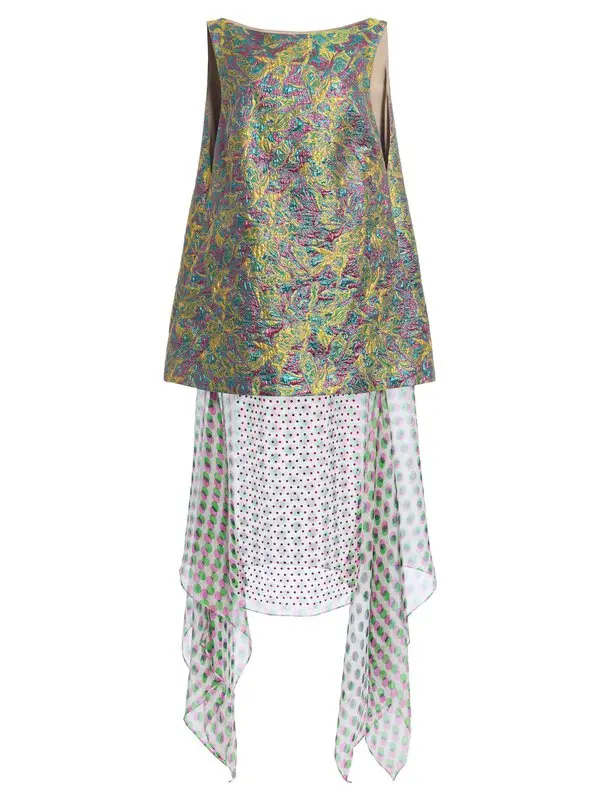 Dries Van Noten Dabel Contrast-skirt Jacquard-lamé Midi Dress - Multi