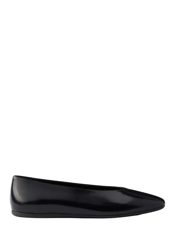 Prada Leather Logo Ballet Flats - Black