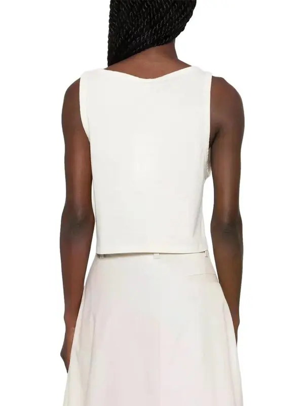 Sporty & Rich Sleeveless Cropped Tank Top With Logo Patch - Neutrals