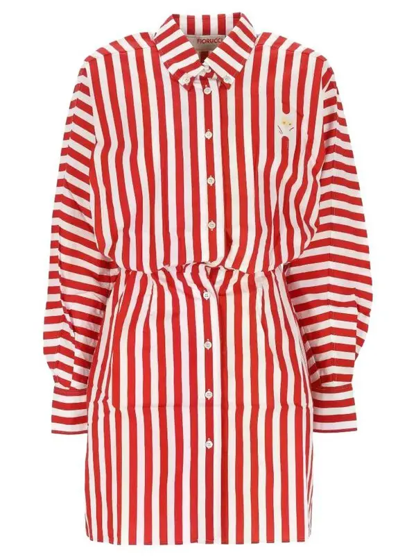 Fiorucci Striped Cotton Shirt Dress - Red