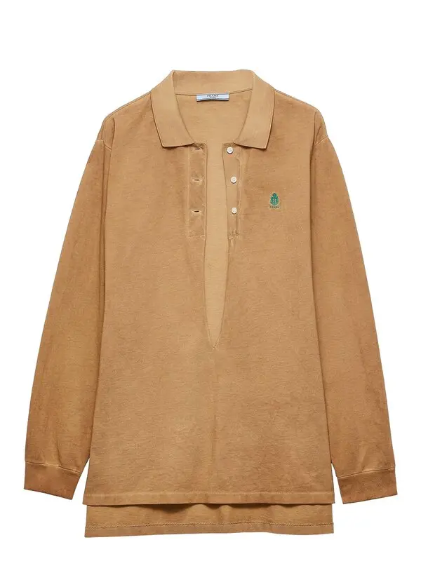 Prada Cotton Piqué Plunge-neck Polo Shirt - Neutral