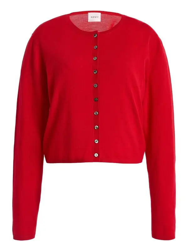 LESET James Crew Neck Wool Cardigan - Red