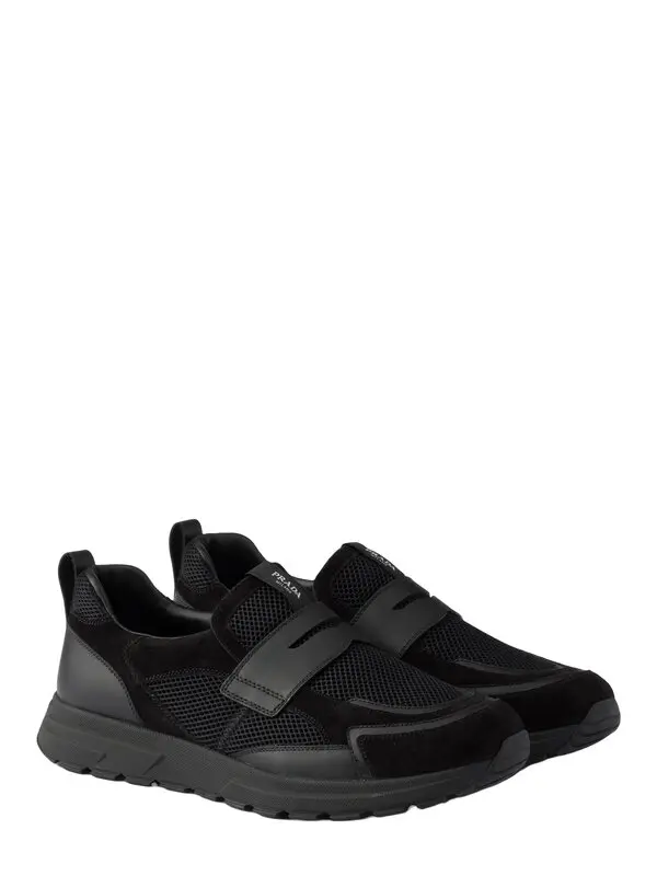 Prada Prax Mesh Fabric And Leather Loafers - Black