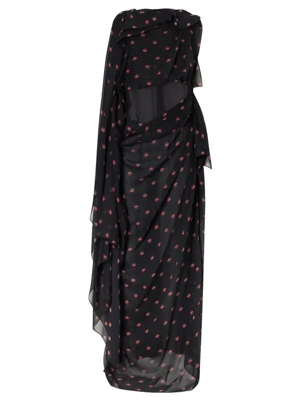 LIBEROWE Lyra Floral-print Silk Chiffon Gown - Black