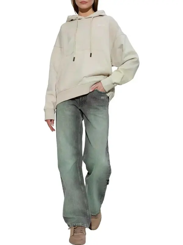 Off-White Logo Print Drawstring Hoodie - Neutrals
