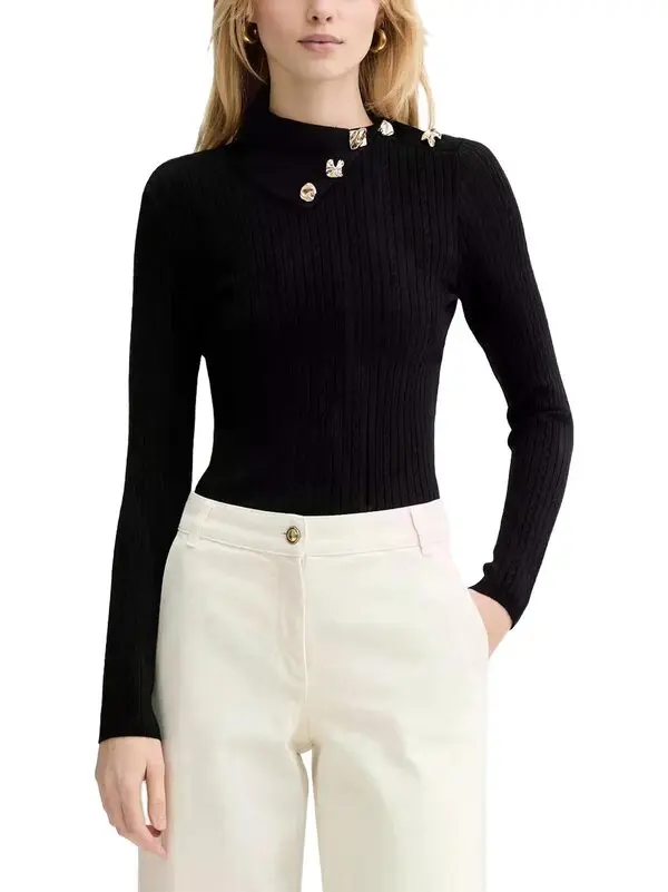 Guess Button-detail Cable-knit Sweater - Black