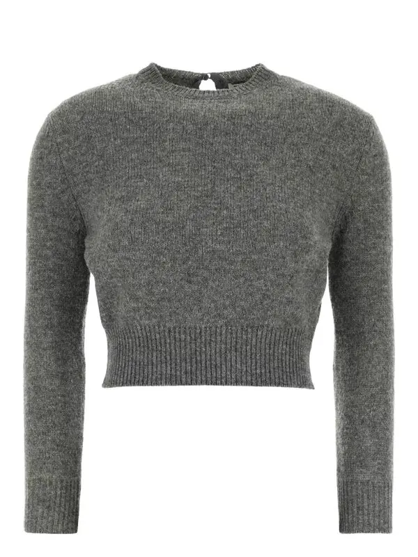 JIL SANDER Wool Blend Ribbed Knit Crew Neck Sweater - Grey