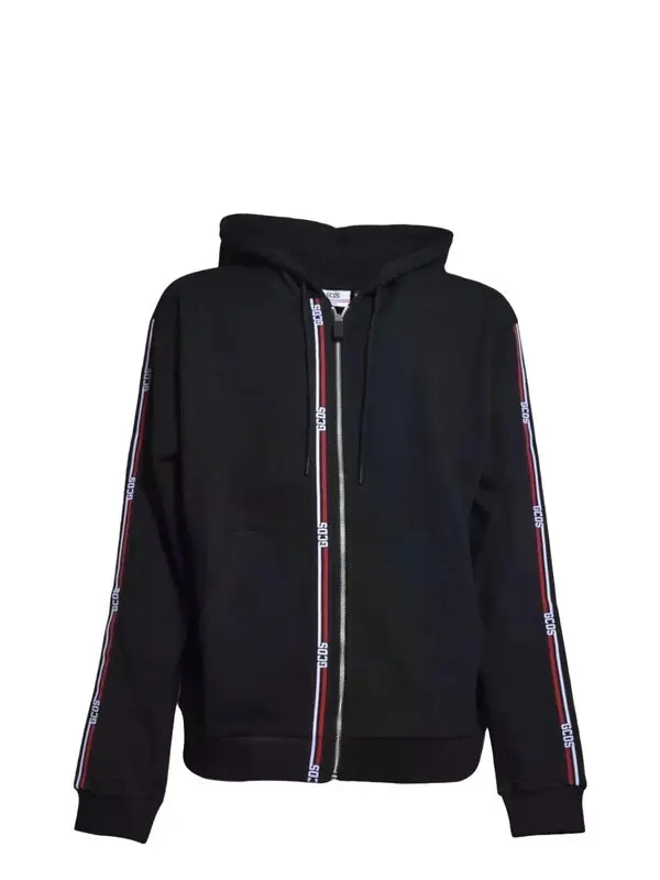 Gcds Logo Tape Zip-up Hoodie - Black