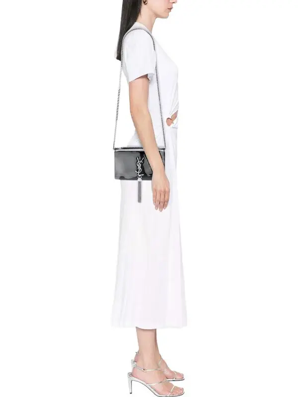 Saint Laurent Medium Chevron Patent Monogram Kate Tassel Crossbody Bag - Black