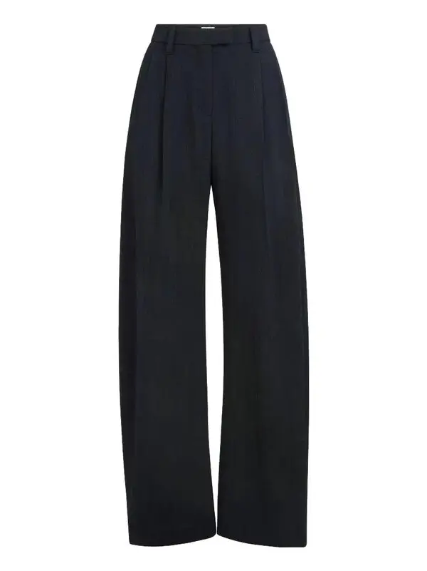 Brunello Cucinelli Virgin Wool Crêpe Tailored Barrel Trousers With Monili - Blue
