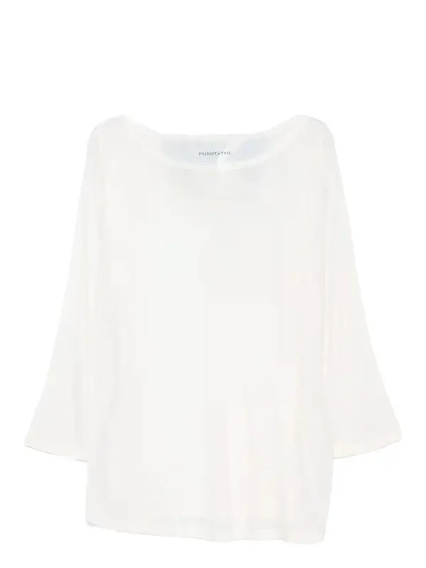 PUROTATTO Boat Neck Three-quarter Sleeve T-shirt - Neutrals