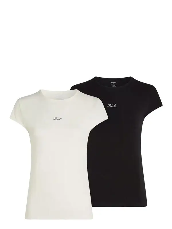 Karl Lagerfeld Logo Print Stretch-jersey Cotton T-shirt - Neutrals