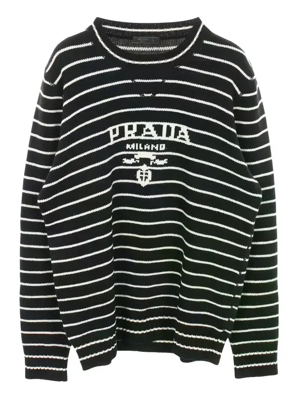 Prada Striped Crew Neck Sweatshirt - Black
